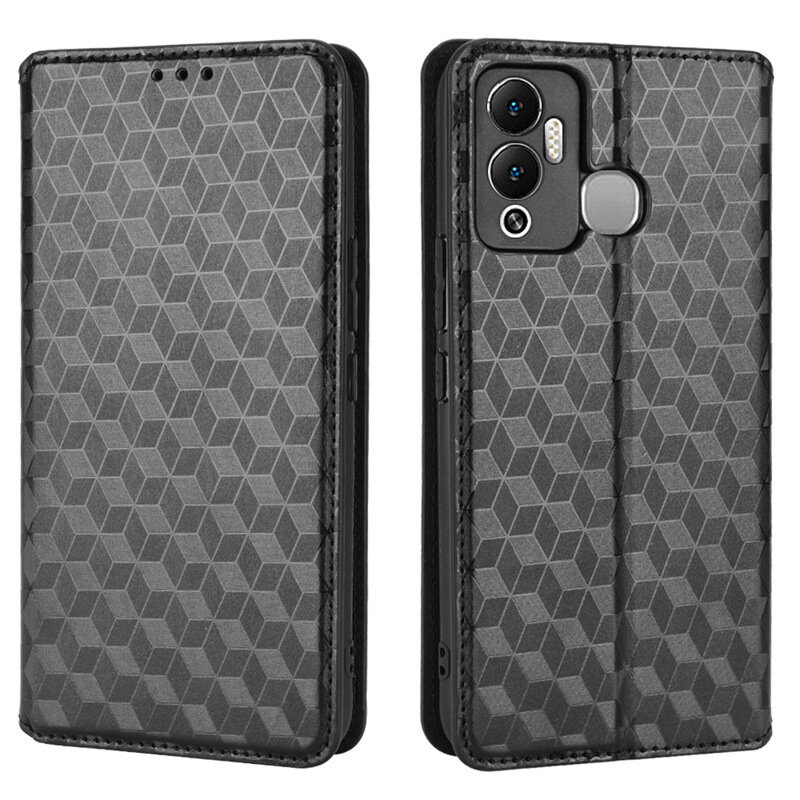 Чехол-книжка MyPads Elegante pattern Rombo для Infinix Hot 12 Play из натуральной кожи с 3d узором черный
