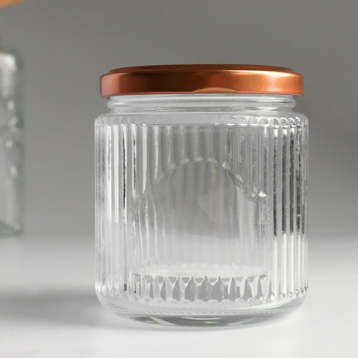 Банка для свечей стеклянная с крышкой «Вертикальные полоски» прозрачная 275 мл 7.5×7.5×8.5 см