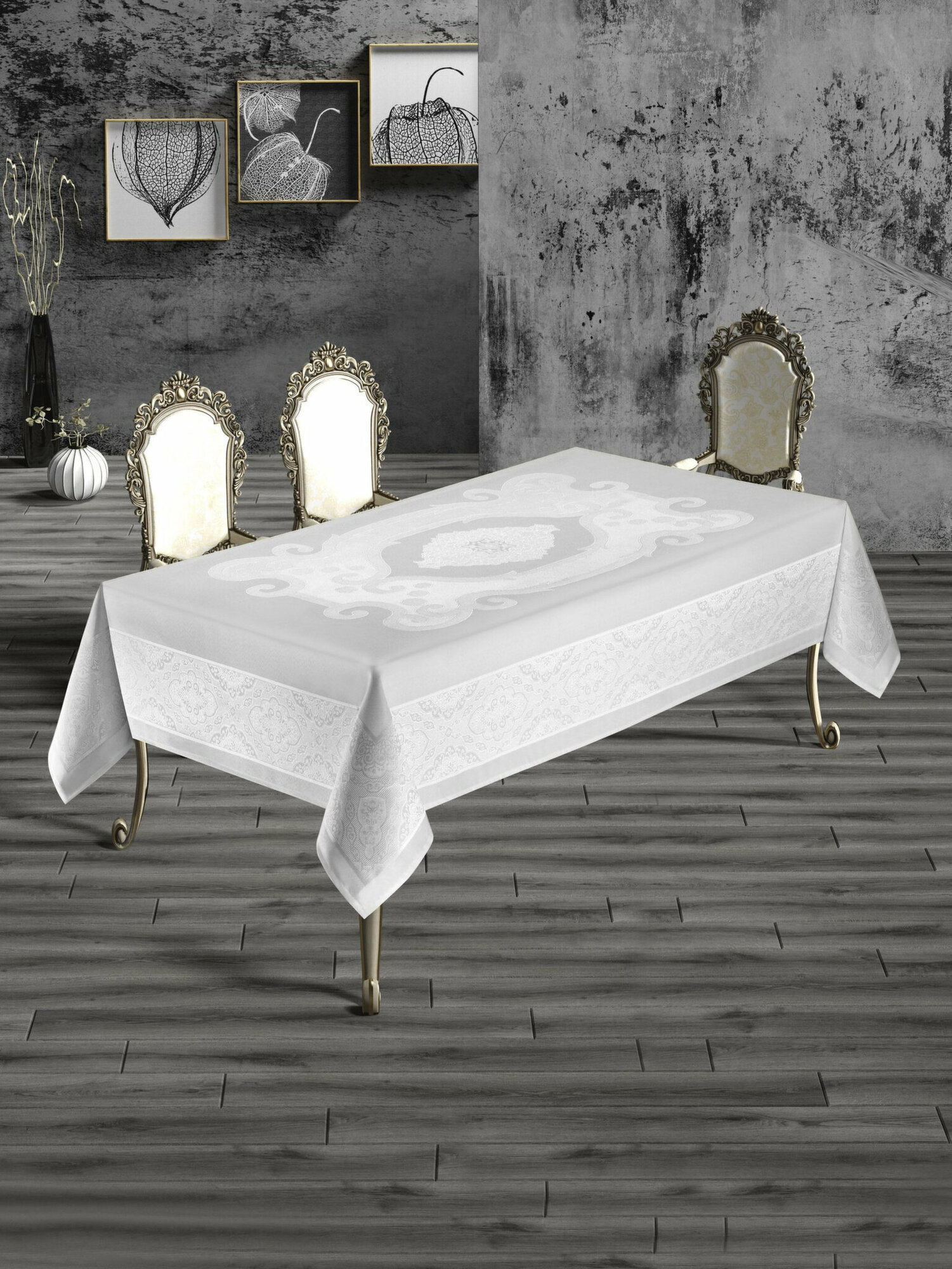 Скатерть прямоугольная с жаккардом 11660 Aden белый Doco (белый), Скатерть 160x220