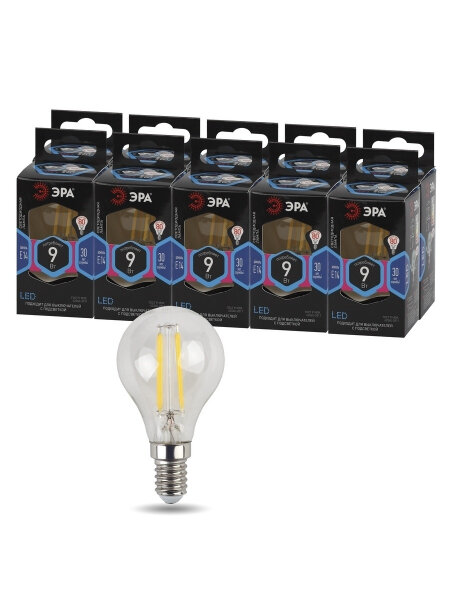 ЭРА F-LED P45-9w-840-E14 (филамент, шар, 9Вт, нейтр, E14)