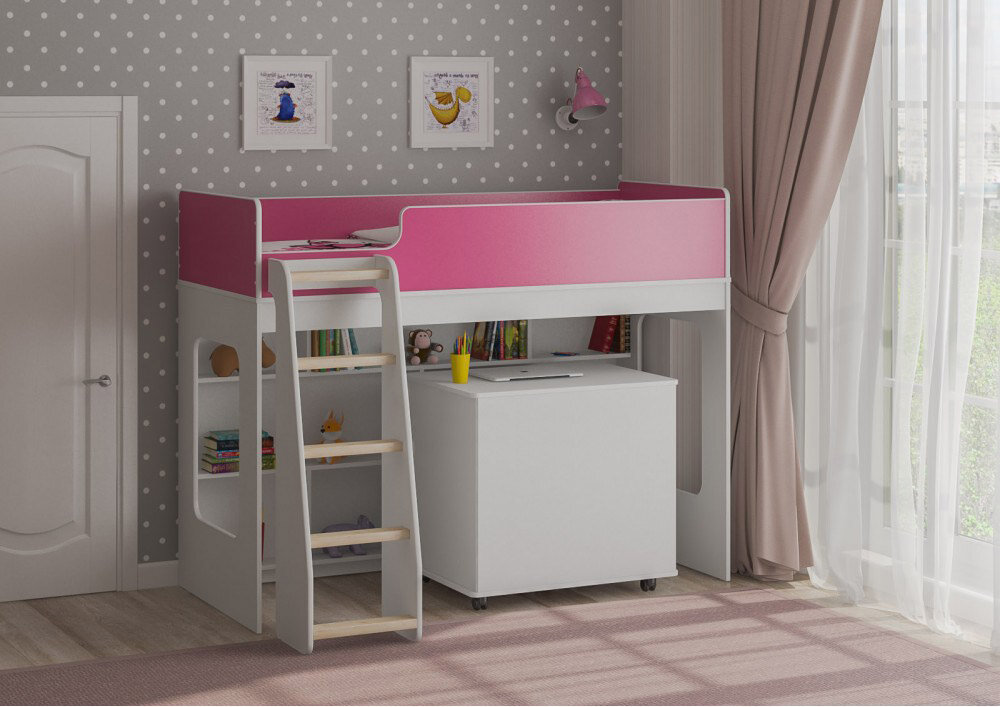 Кровать чердак Л-42.3.4 Белый Розовый