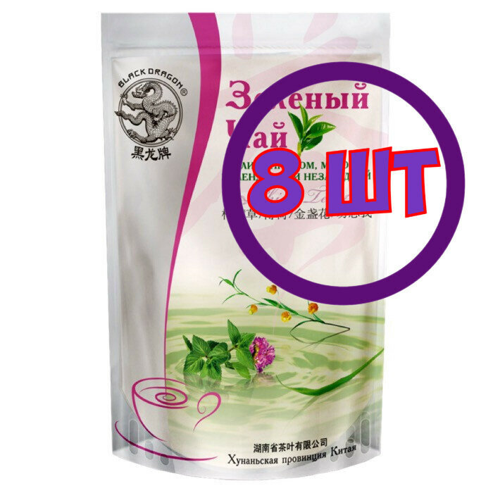 Чай зеленый листовой Черный Дракон с лимонником, мятой, календулой, 100 г (комплект 8 шт.) 0721066