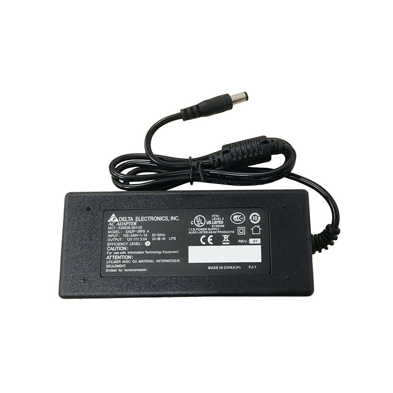 Блок питания (сетевой адаптер) для мониторов 12V 3A 36W 5.5x2.5 мм черный, с сетевым кабелем 2 пина (восьмерка)