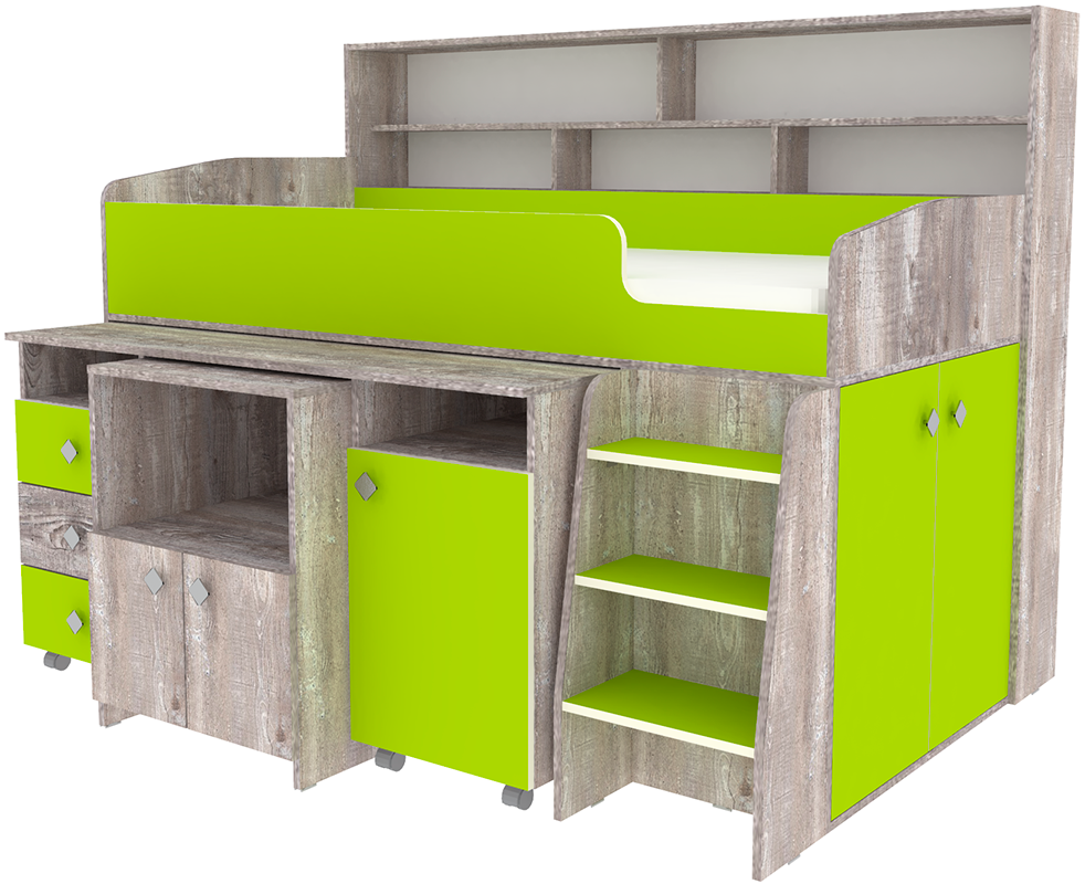 Кровать чердак Малыш 5 Бетон Лайм