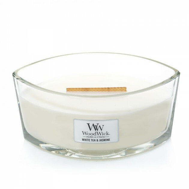 Woodwick/ Свеча ароматическая эллипс Белый чай и жасмин 453.6гр.