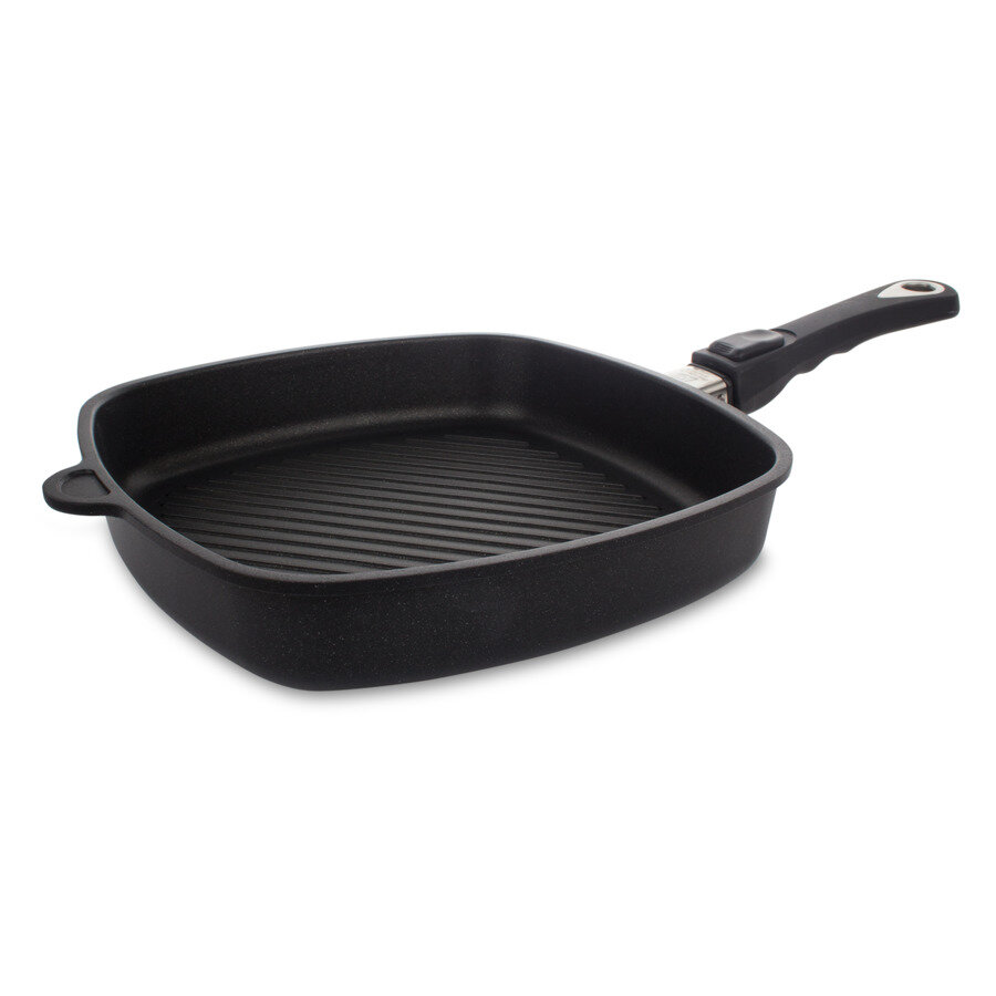 Сковорода гриль для индукции со съемной ручкой антипригарная АМТ 26х26х4 см, алюминий