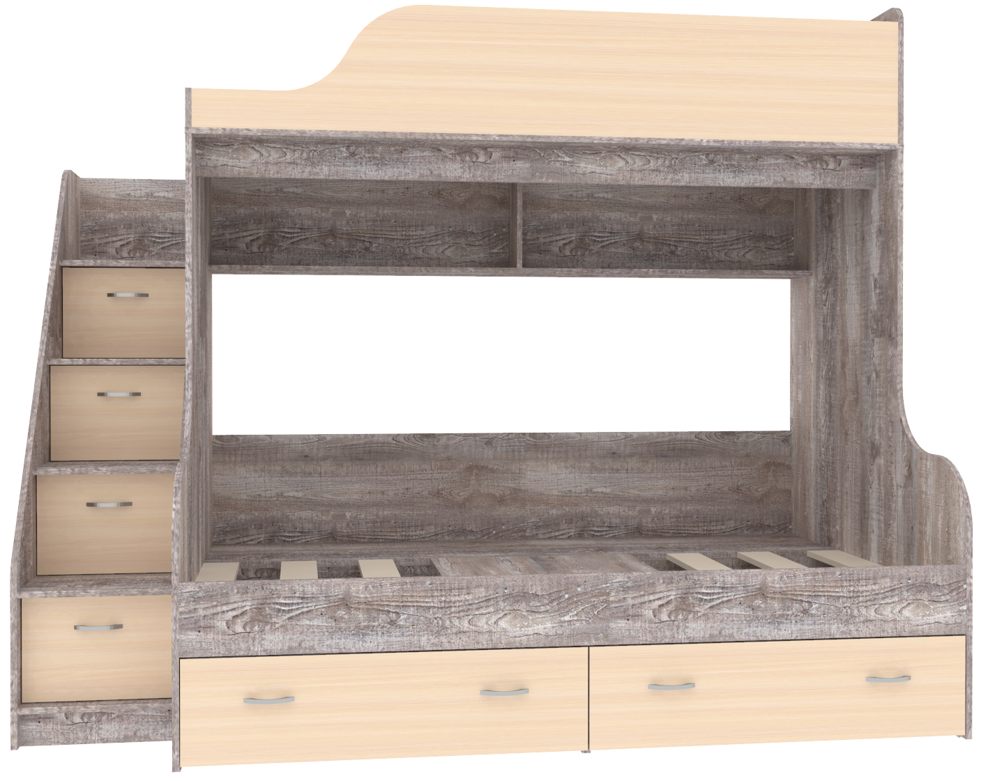 Двухъярусная кровать Дуэт-15 с лестницей комодом Бетон Дуб Молочный