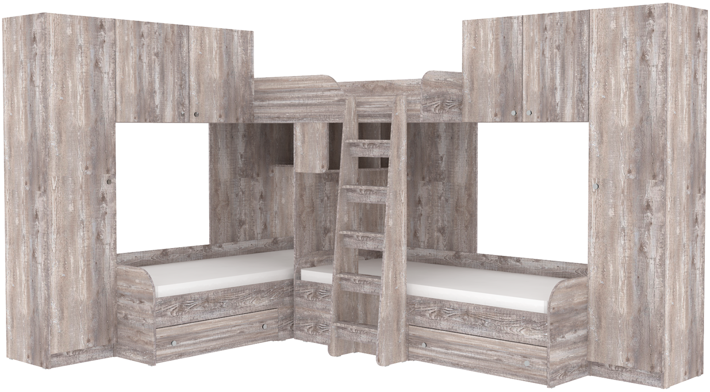 Трехместная кровать Трио 3 Бетон Бетон