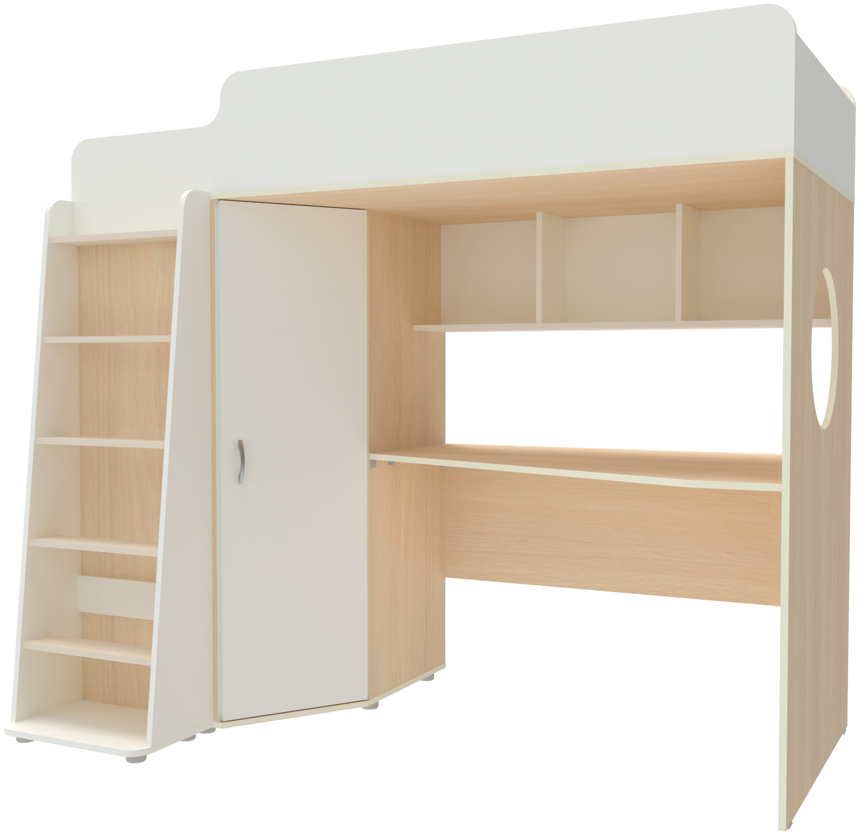 Кровать чердак Л-4.1 80х190 Дуб Молочный Белый