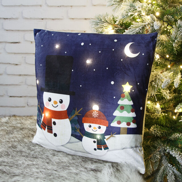 Новогодняя подушка с лампочками Snowy Friends 45*45 см, на батарейках, Peha (Пеха), CU-10310