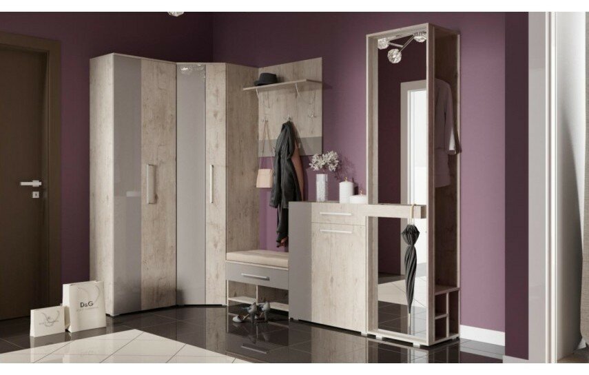 Модульная угловая прихожая Фан 2830-400-2100 Дуб крафт серый/Алюминий