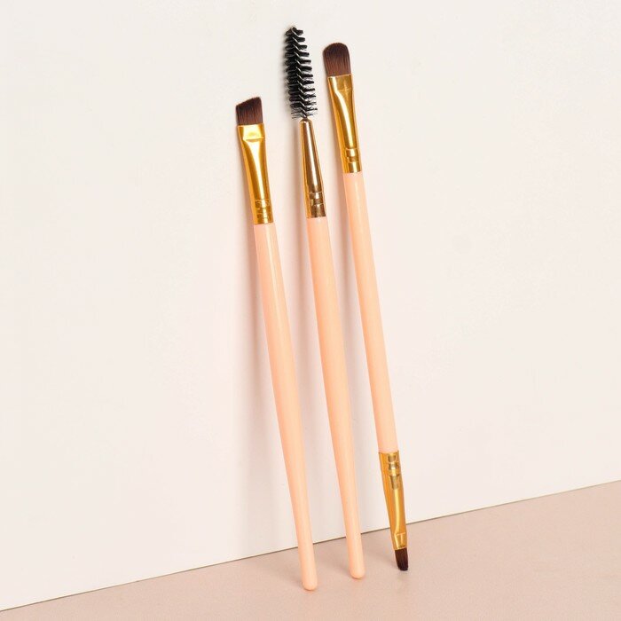 Набор кистей для макияжа, 3 предмета, цвет розовый