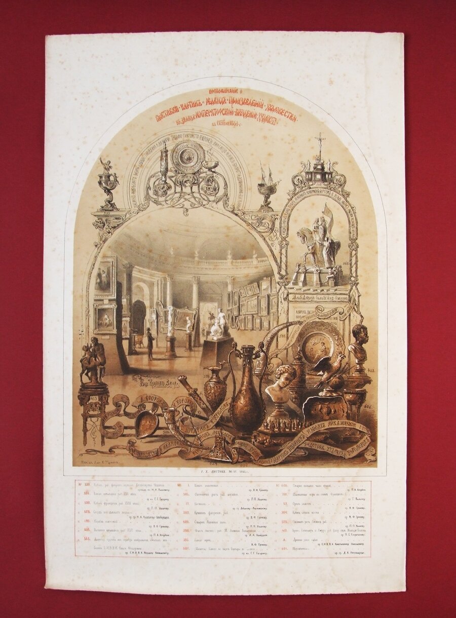 "Воспоминания о выставке картин и редких произведений художественных в залах Императорской Академии художеств в Санкт-Петербурге в 1861 г.". Литография В. Тимма. 1861г.