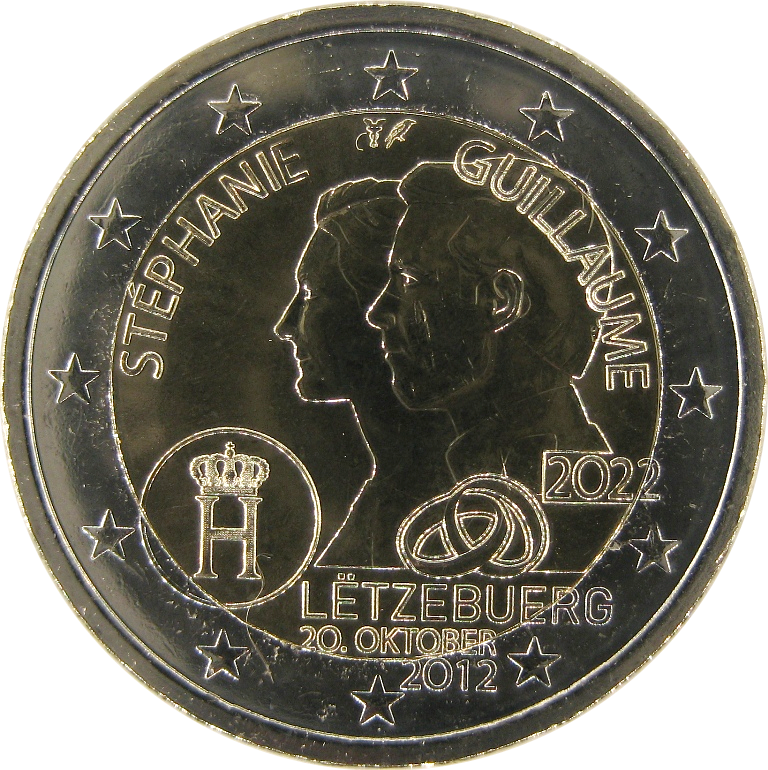 Люксембург 2 евро 2022 / 10 лет со дня свадьбы Великих Герцогов Гийома и Стефании