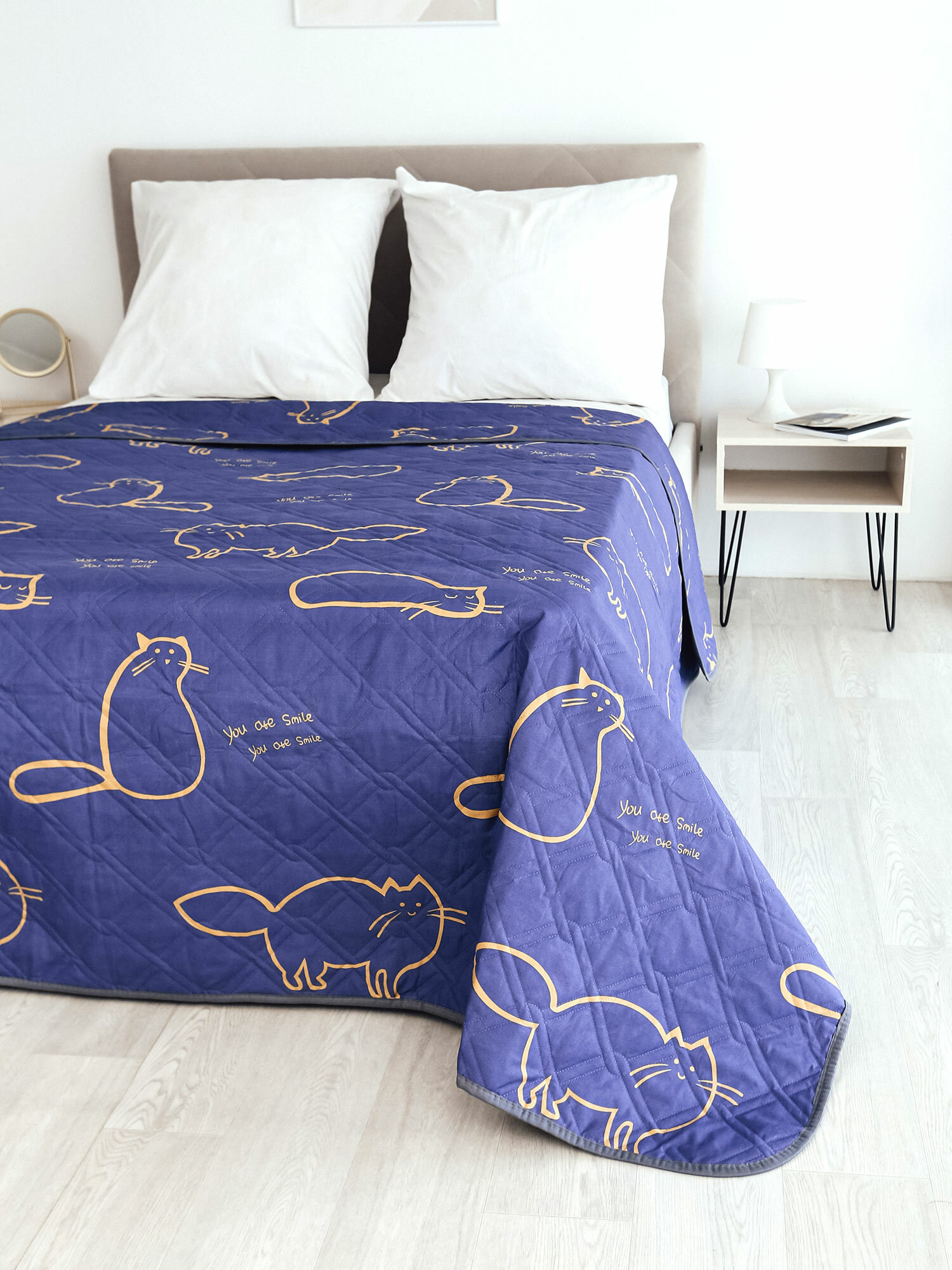 Стеганое покрывало из полисатина PLB-005 Elintale (синий), 215x240