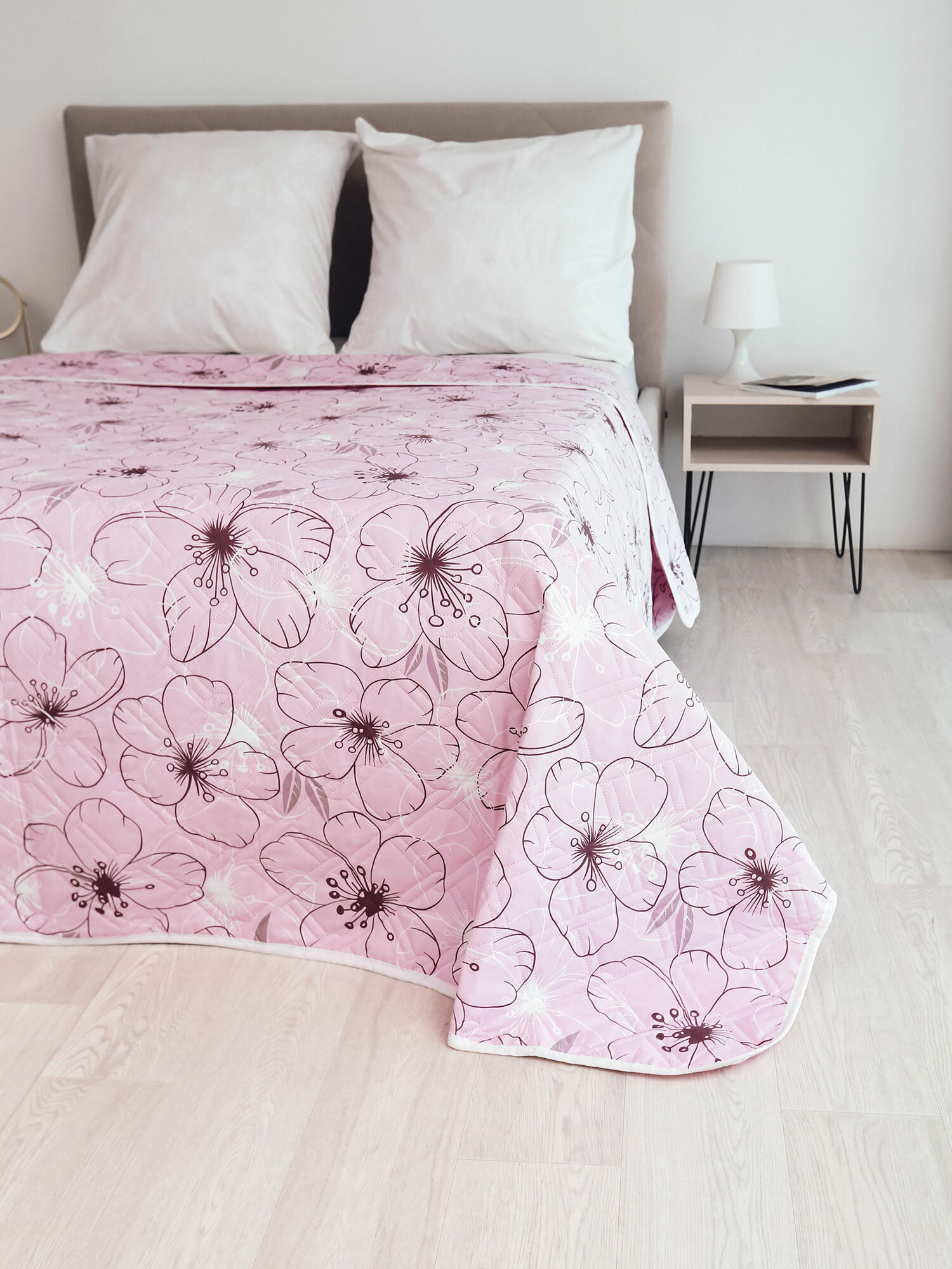 Стеганое покрывало из полисатина PLB-007 Elintale (розовый), 200x215