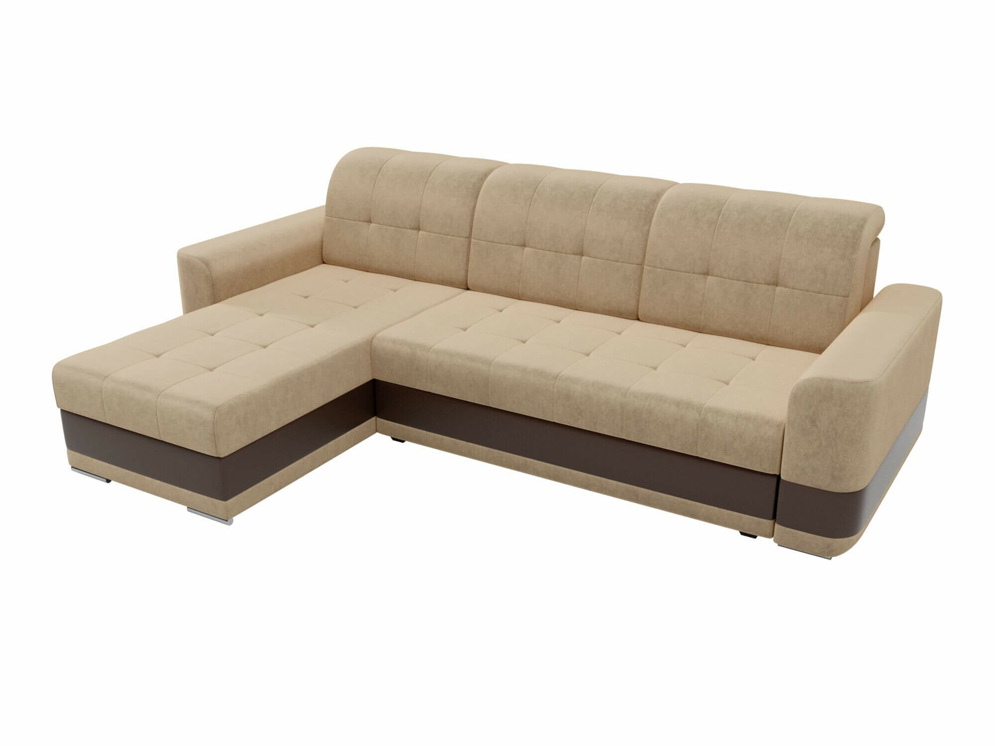 Artum Диван угловой Честер вельвет бежевый вставка коричневая левый