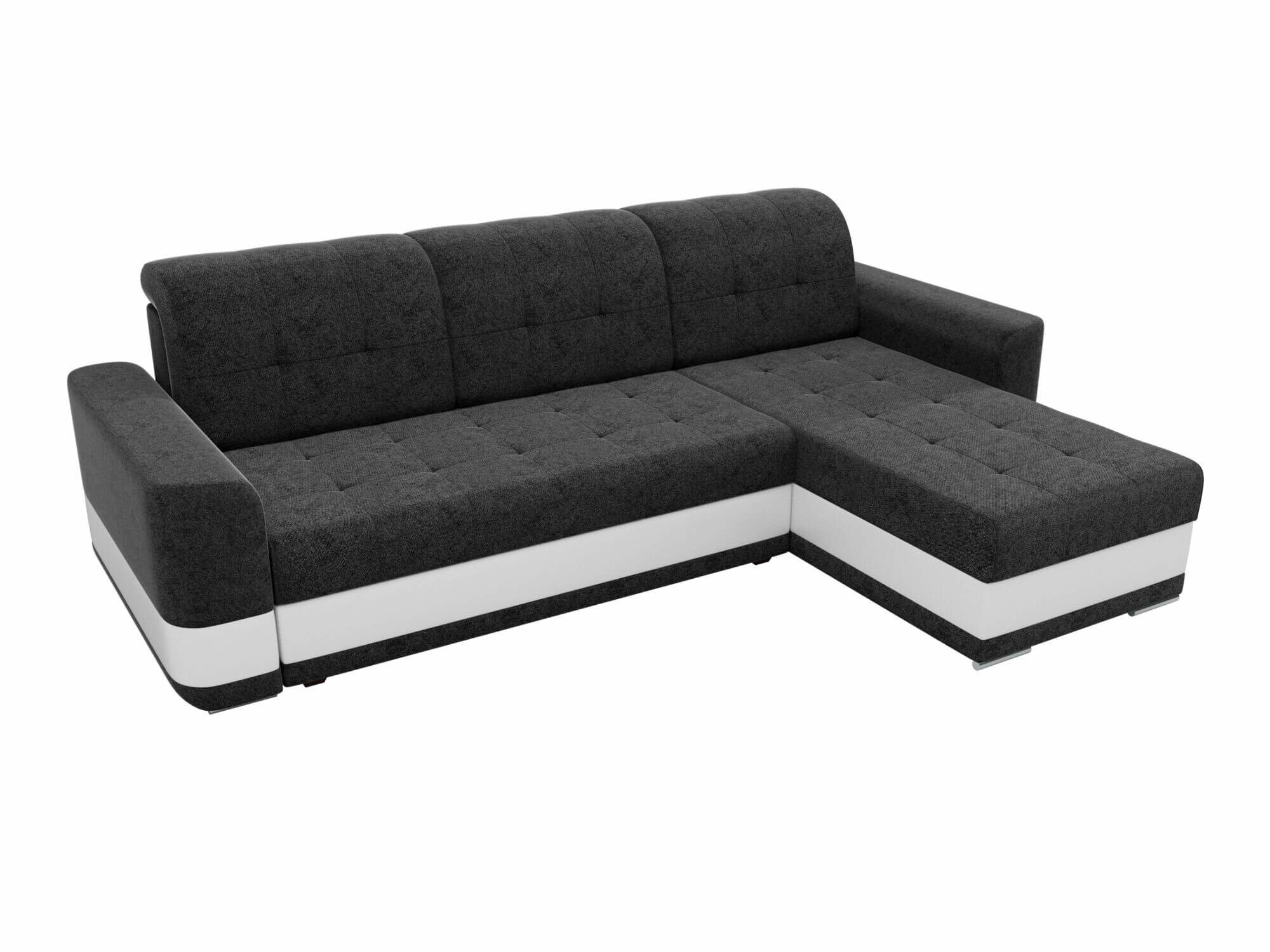 Artum Диван угловой Честер вельвет черный вставка эко кожа белая правый