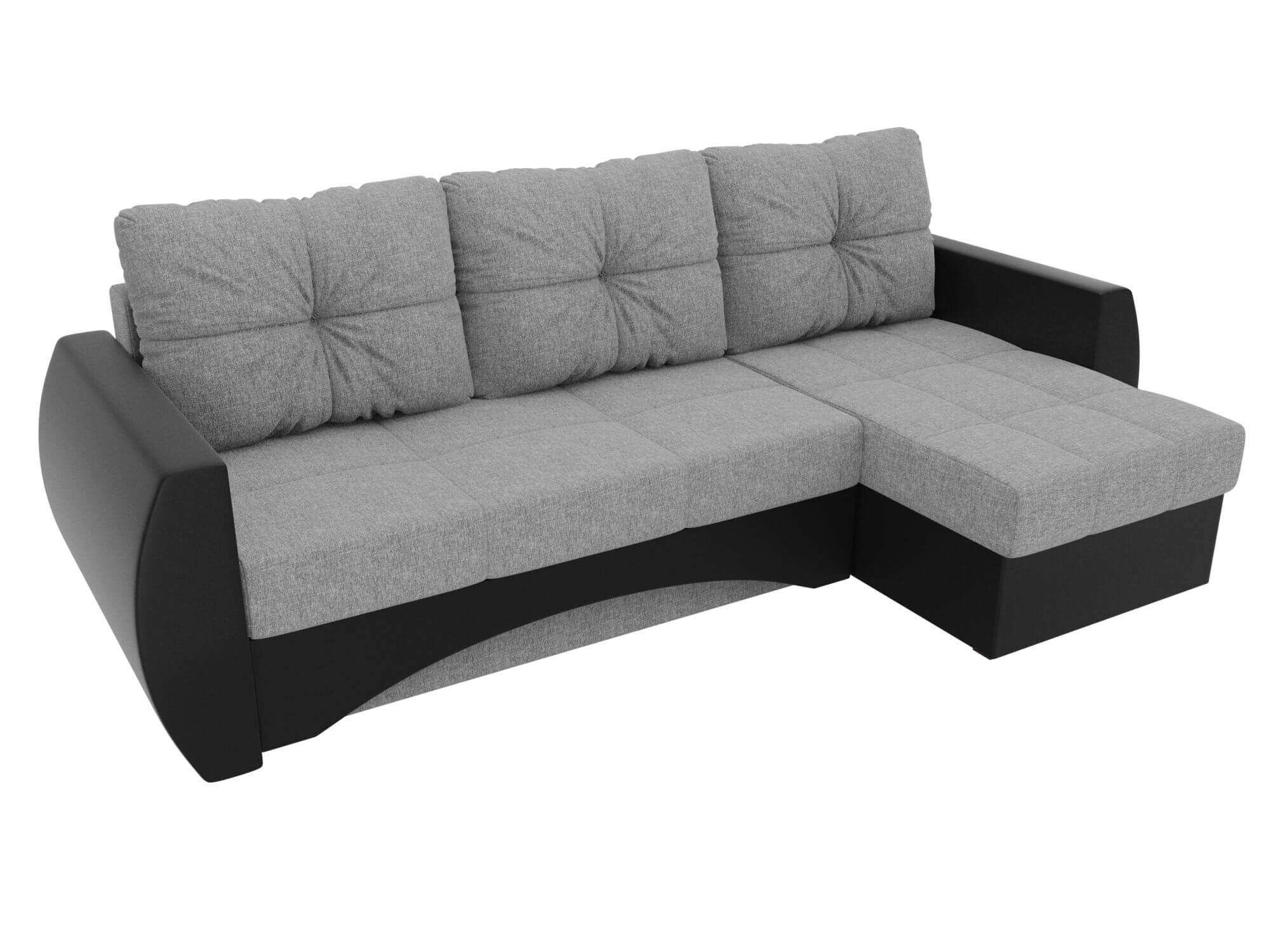 Artum Угловой диван Сатурн рогожка серый эко кожа черный правый