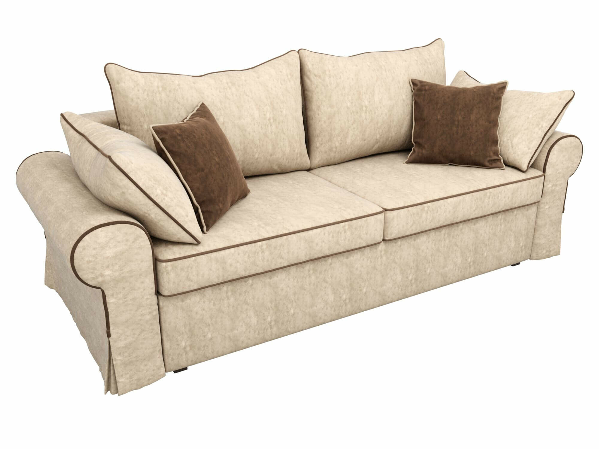 Artum Диван прямой Элис велюр бежевый с коричневыми подушками