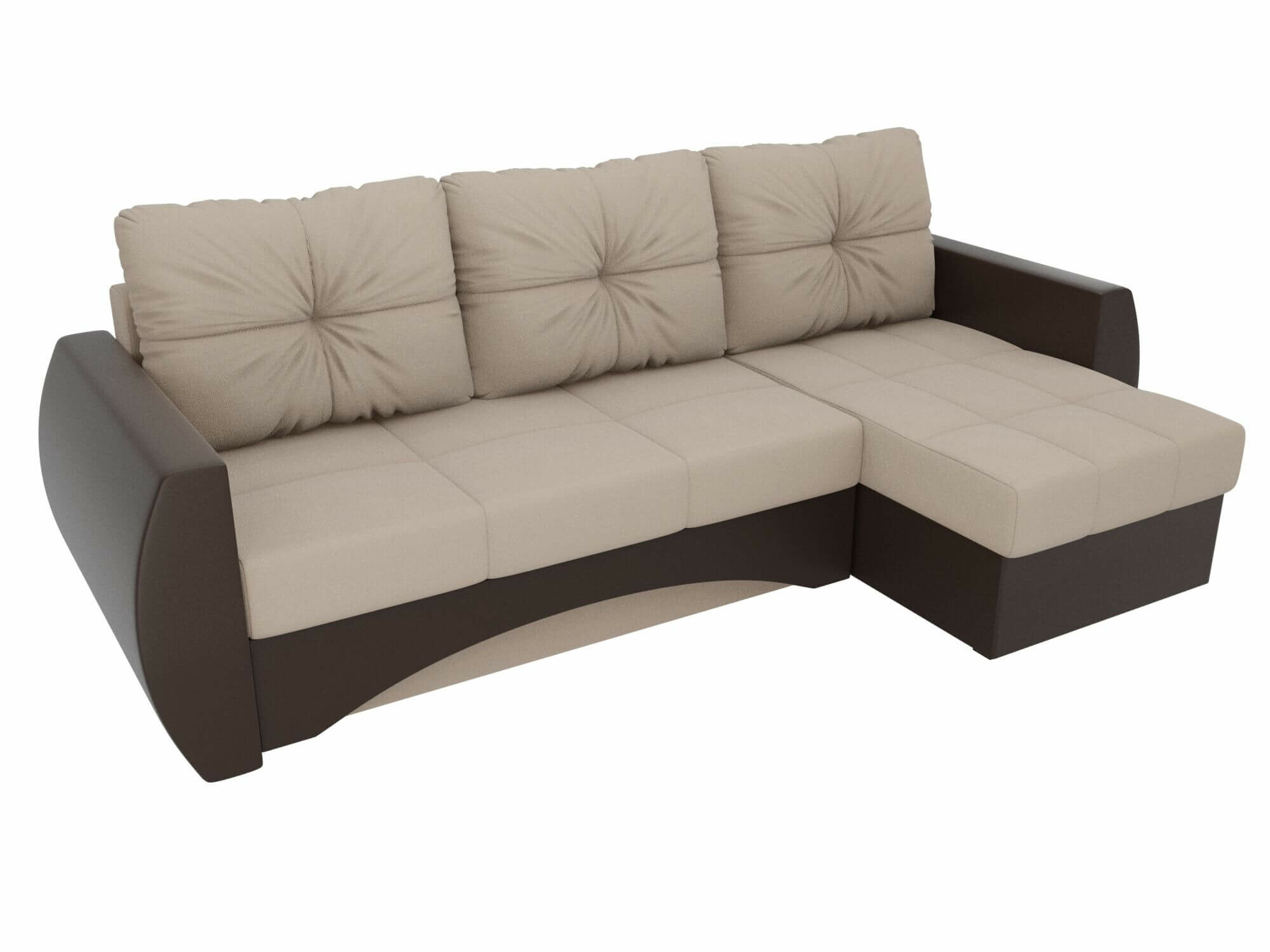 Artum Угловой диван Сатурн рогожка бежевый эко кожа коричневый правый