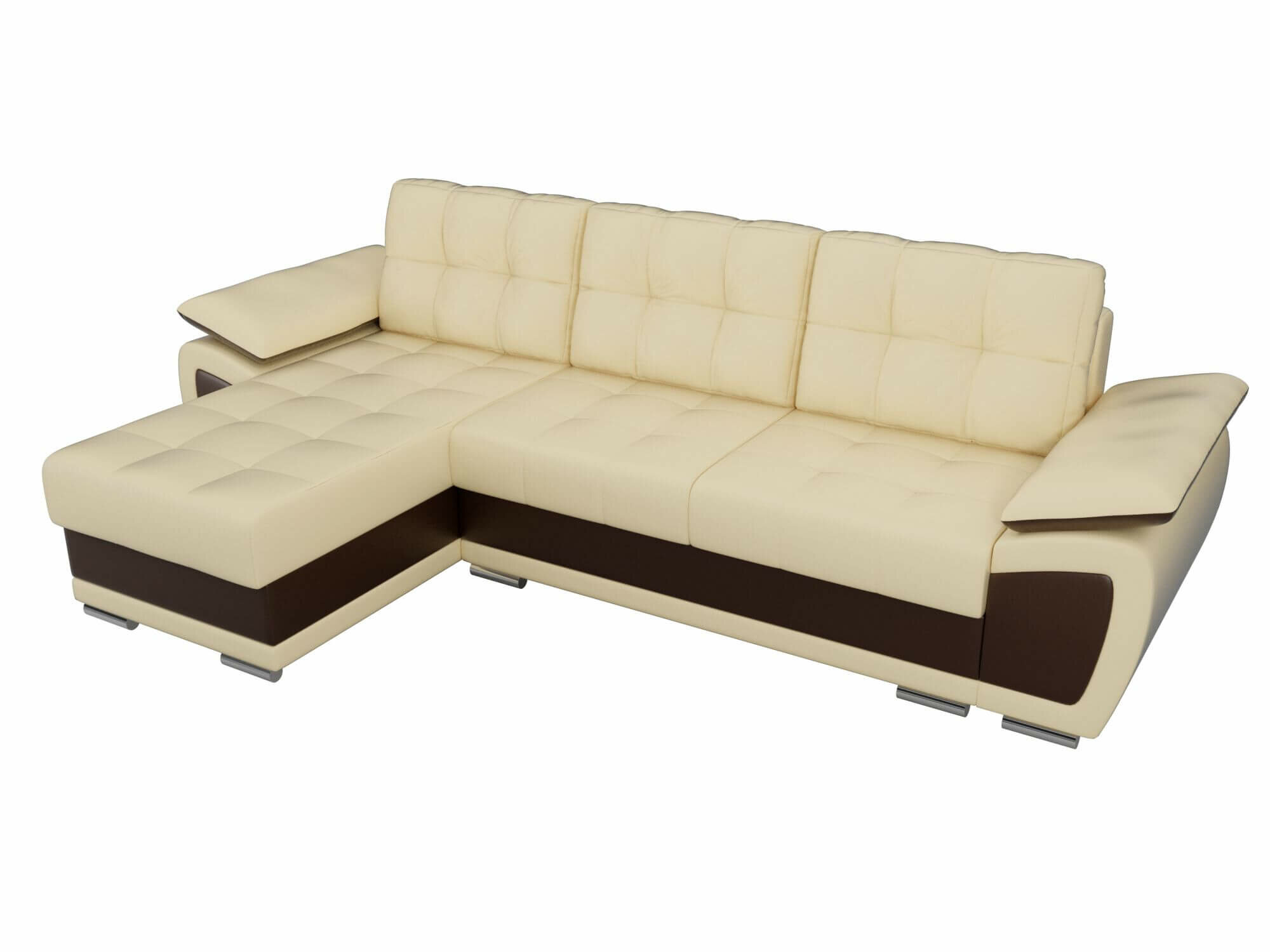 Artum Диван угловой Нэстор эко кожа бежевый вставка коричневая левый