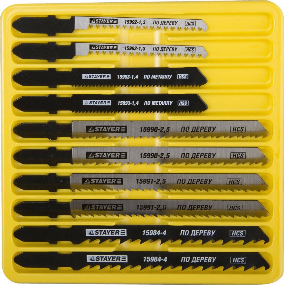 Набор STAYER "PROFI" Пилки "мастер №2" для эл/лобзика, по дереву и металлу, EU-хвост, 10шт , ( 15981-H10-2 )