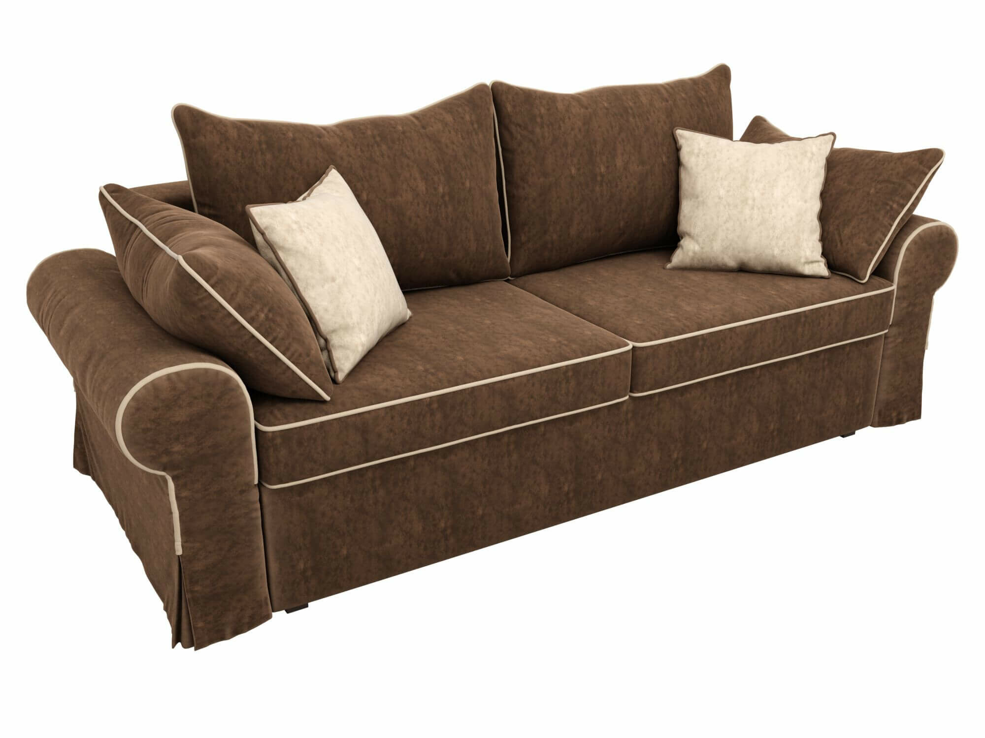 Artum Диван прямой Элис велюр коричневый с бежевыми подушками