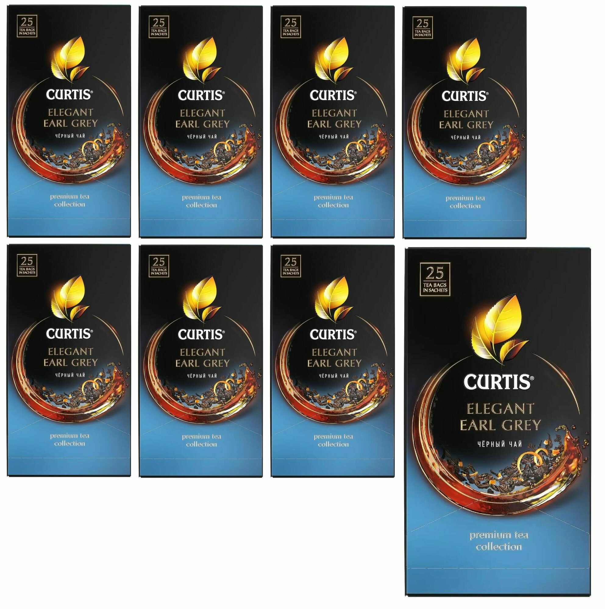 Чай в пакетиках, "Curtis Elegant Earl Grey", чёрный, ароматизированный, (25 пакетиков по 1.7г в коробке) 8 упаковок