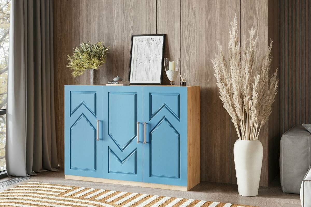 Комод Эверест-3 МДФ Аквамарин для одежды трехдверный 105*90*40