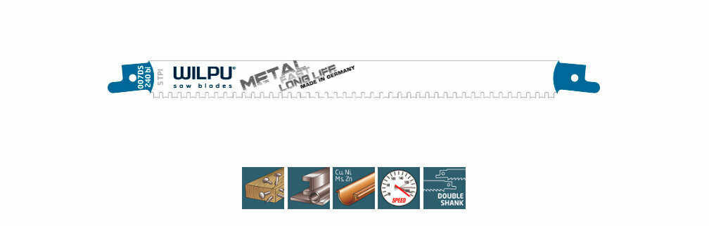 Полотно для сабельных пил WILPU 007 DS/240 bi (1/2") Арт.1882200005 для стали, цветных металлов 2,5-10 мм, древесины с металлом 5 шт/уп