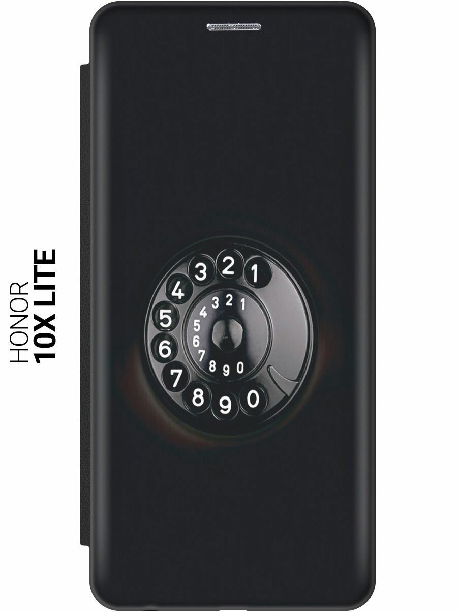 Чехол-книжка на Honor 10x Lite, Хонор 10Х Лайт c принтом "Диск телефона" черный