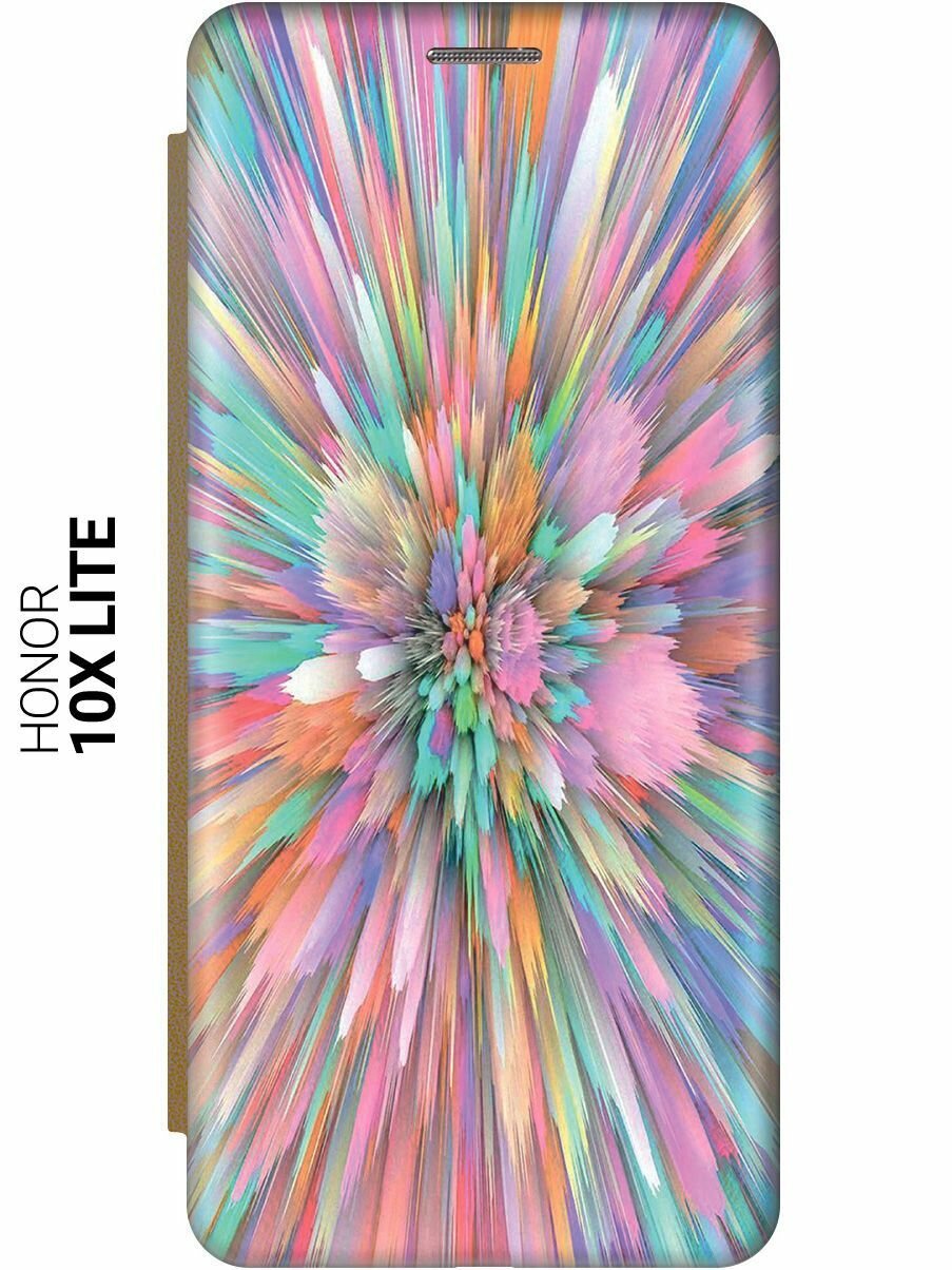 Чехол-книжка на Honor 10x Lite, Хонор 10Х Лайт c принтом "Красочный взрыв" золотистый