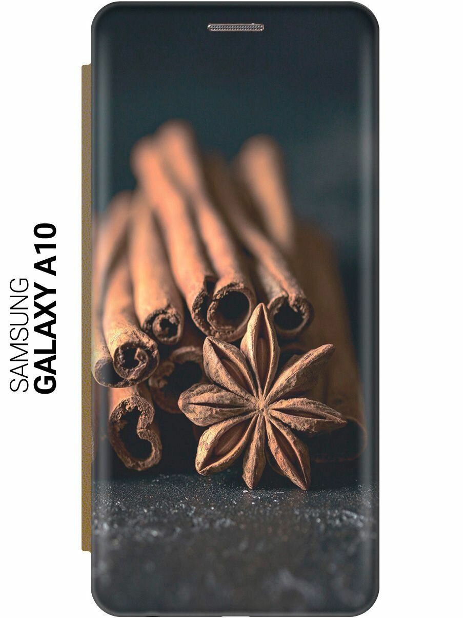 Чехол-книжка на Samsung Galaxy A10, Самсунг А10 c принтом "Корица" золотистый