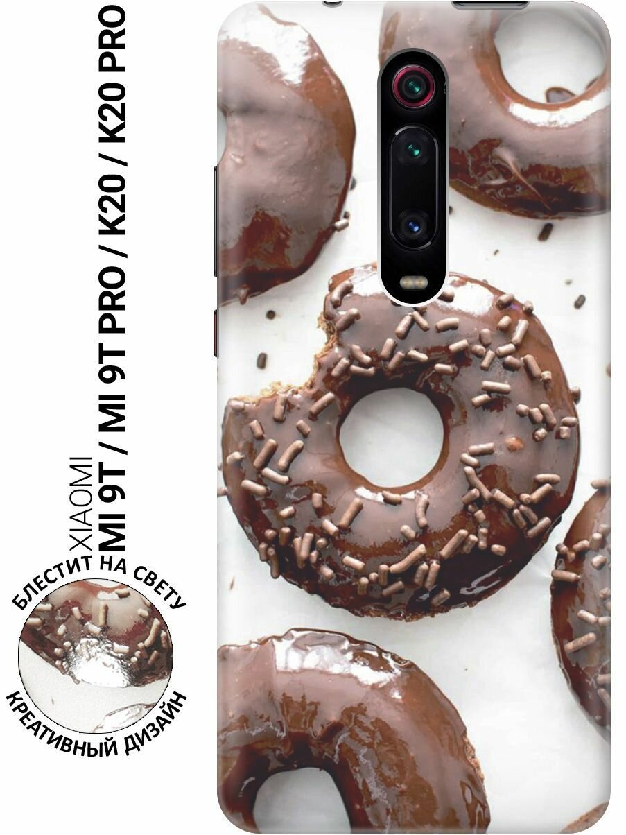 Силиконовый чехол на Xiaomi Mi 9T, Mi 9T Pro, K20, K20 Pro, Сяоми Ми 9Т, Ми 9Т Про с эффектом блеска "Пончики в шоколадной глазури"