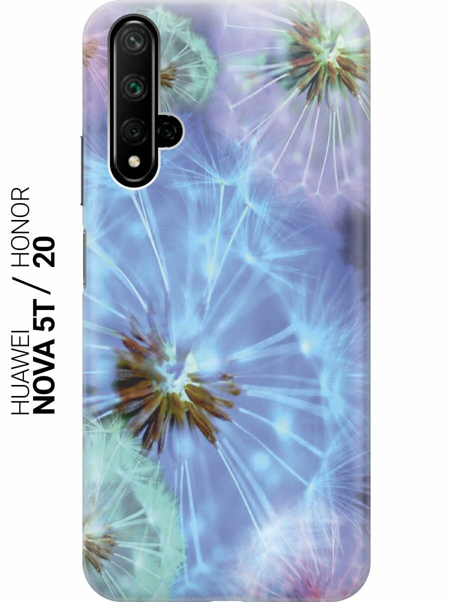 Силиконовый чехол на Honor 20, Huawei Nova 5T, Хонор 20, Хуавей Нова 5Т с принтом "Макро одуванчики"