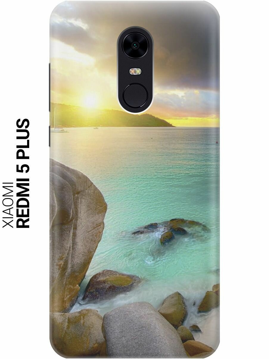 Силиконовый чехол на Xiaomi Redmi 5 Plus, Сяоми Редми 5 Плюс с принтом "Закат на каменистом берегу"