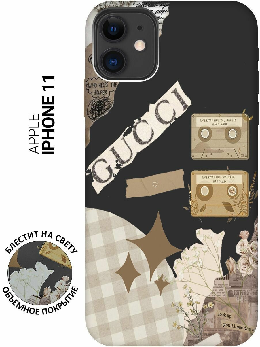 Силиконовый чехол на Apple iPhone 11 / Эпл Айфон 11 с рисунком "GUCCI Stickers" Soft Touch черный