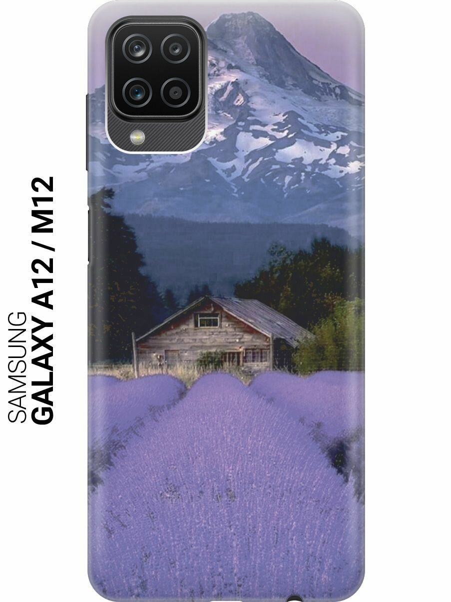 Силиконовый чехол на Samsung Galaxy A12, M12, Самсунг А12, М12 с принтом "Лавандовое поле в горах"