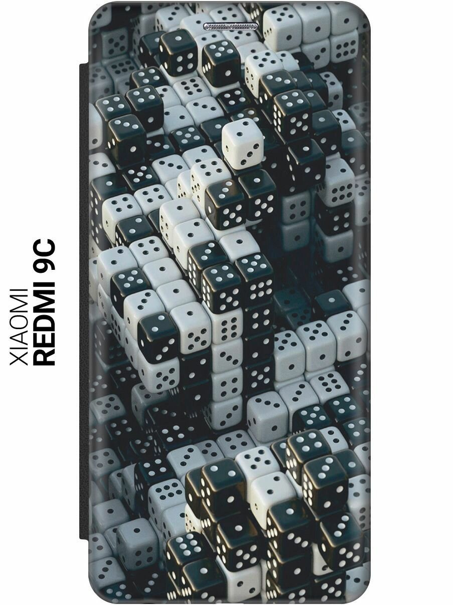 Чехол-книжка на Xiaomi Redmi 9C, Сяоми Редми 9С c принтом "Игральные кости" черный