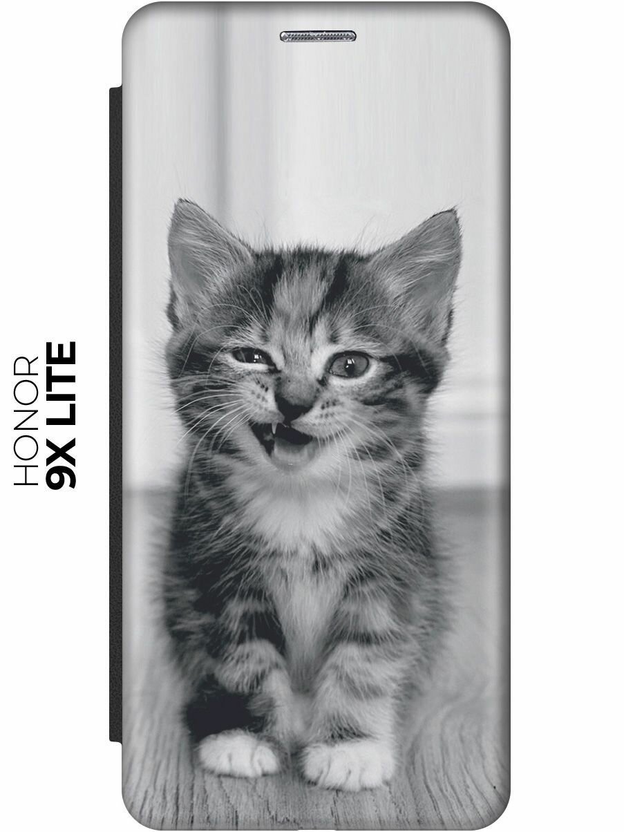 Чехол-книжка Котенок с ухмылкой на Honor 9X Lite / Хонор 9Х Лайт черный