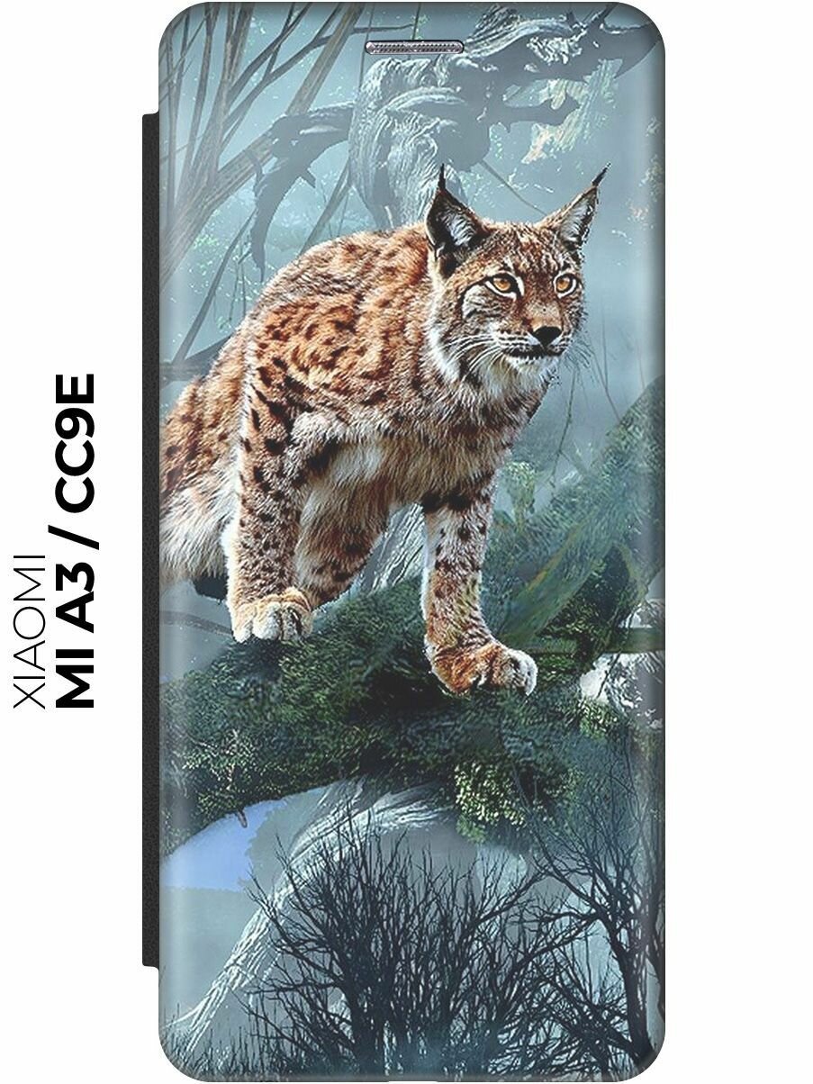 Чехол-книжка Дикая рысь на Xiaomi Mi A3 / CC9e / Сяоми Ми А3 / Ми СС9е черный