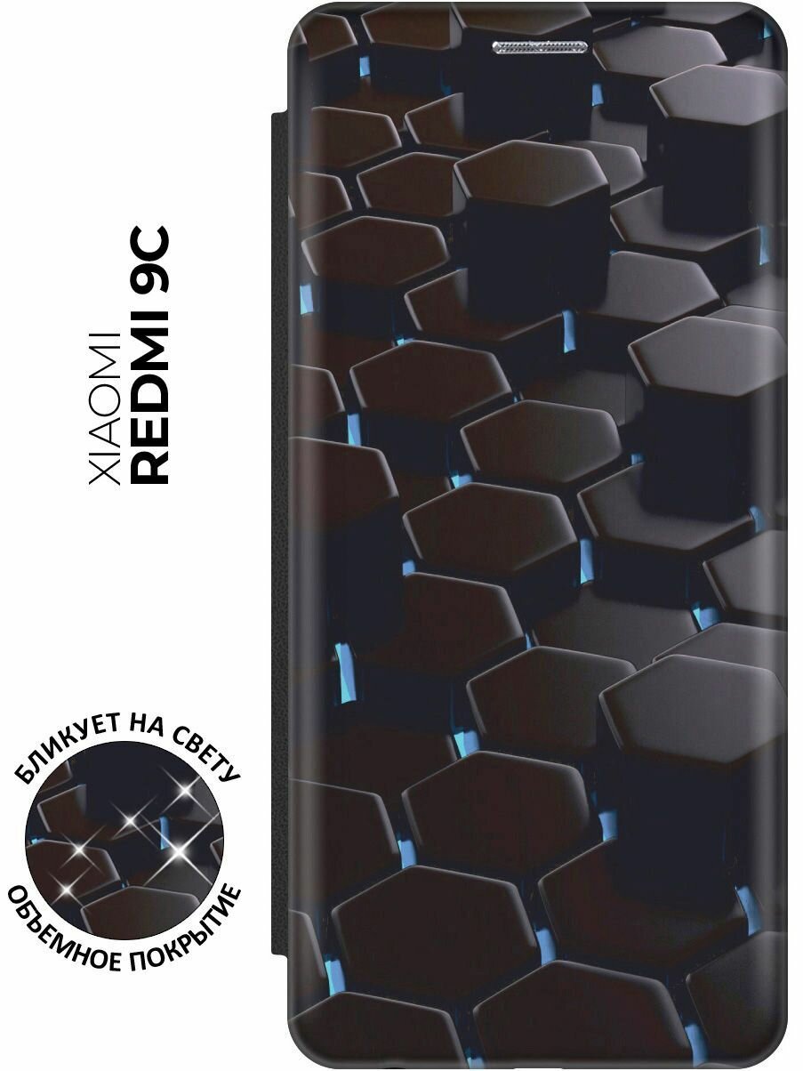 Чехол-книжка Черные ромбы на Xiaomi Redmi 10A / 9C / Сяоми Редми 10А / 9С с эффектом блика черный