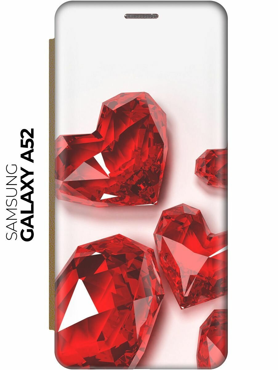 Чехол-книжка Драгоценное сердце на Samsung Galaxy A52 / Самсунг А52 золотой