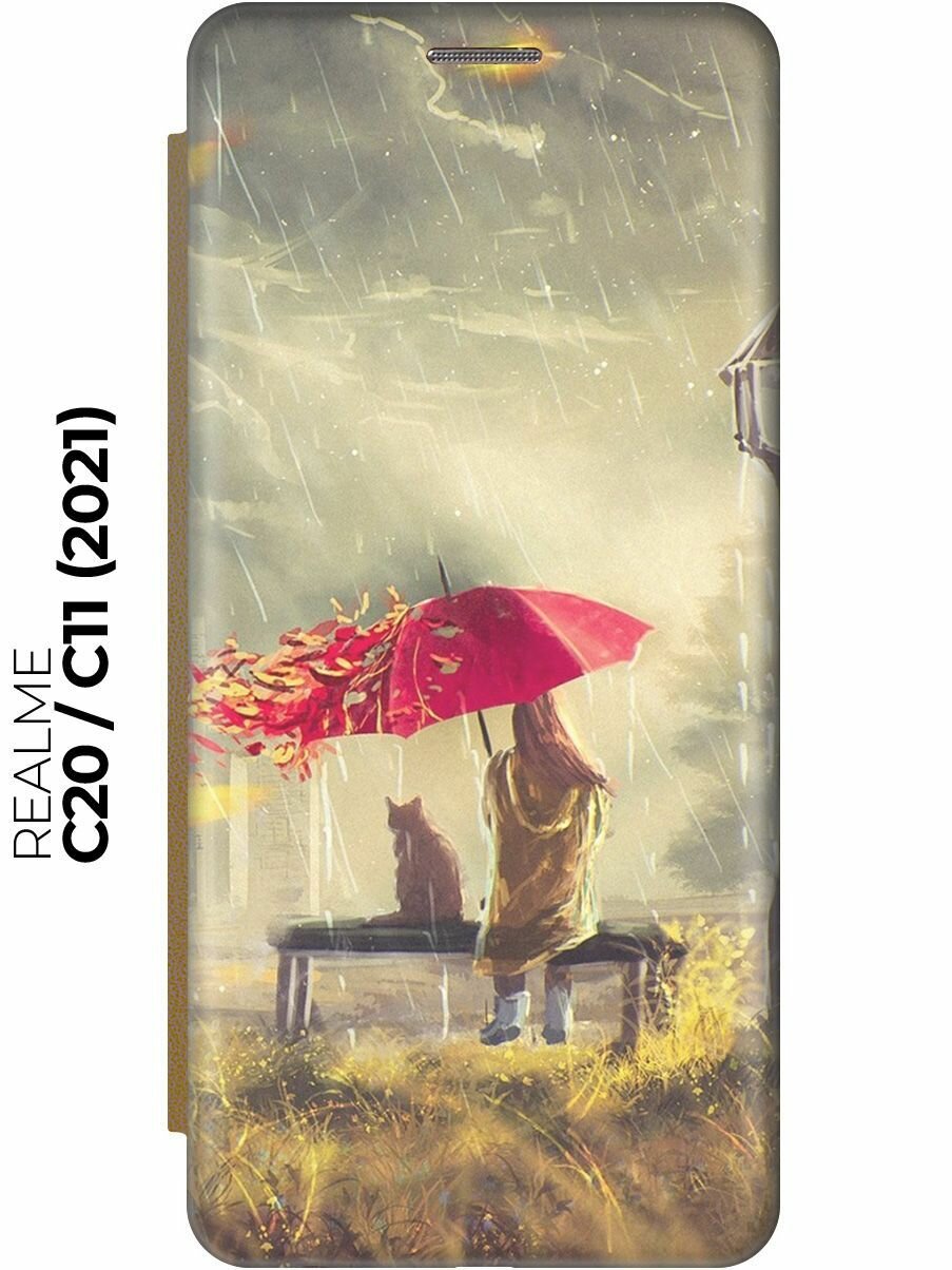 Чехол-книжка Осеннее настроение на realme C20 / C11 (2021) / Рилми С20 / С11 (2021) золотой