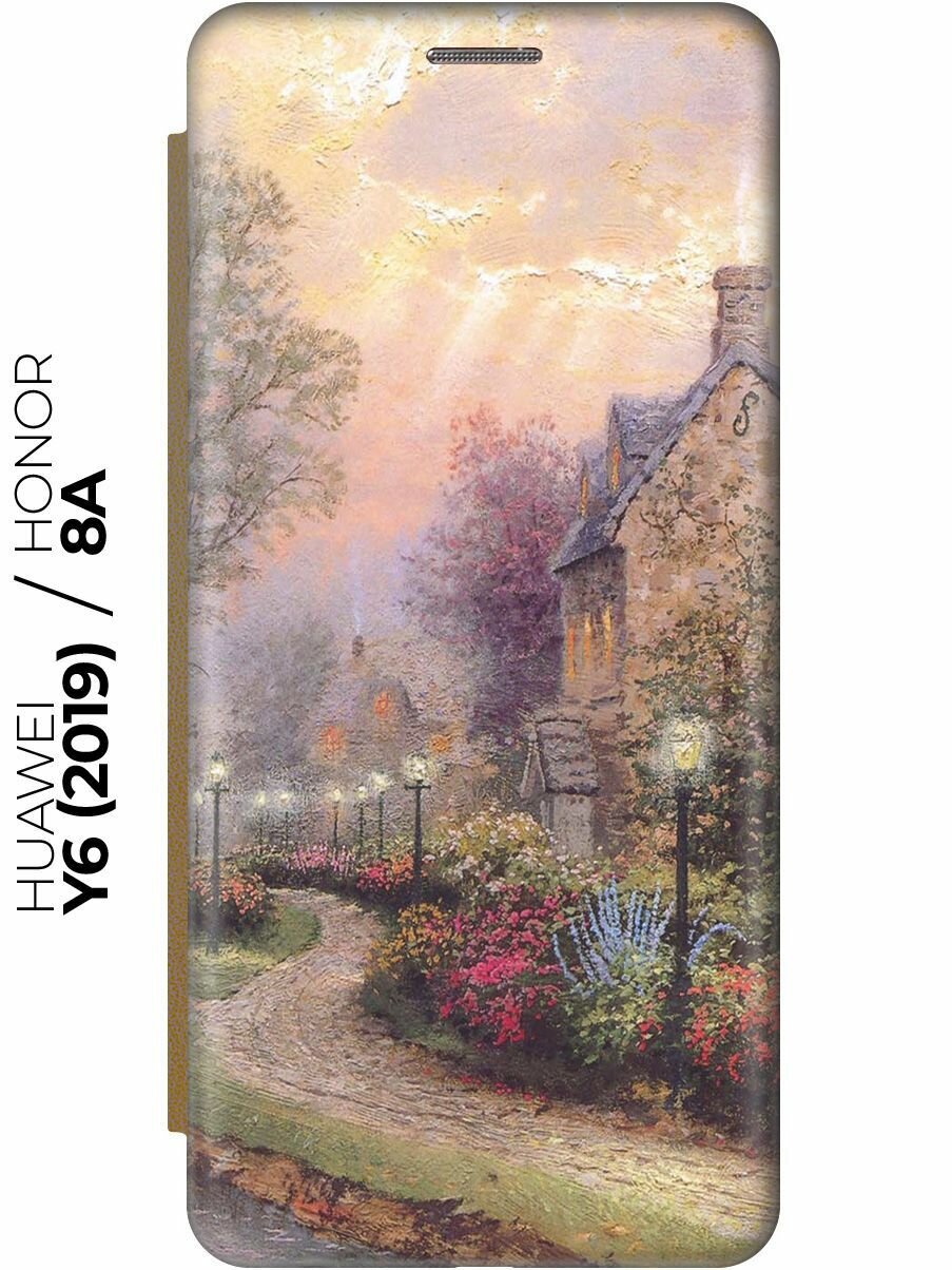 Чехол-книжка Сиреневый вечер на Honor 8A / 8A Pro / Huawei Y6 (2019) / Y6 Prime (2019) / Хонор 8а / 8а Про / Хуавей У6 2019 / У6 Прайм 2019 золотой
