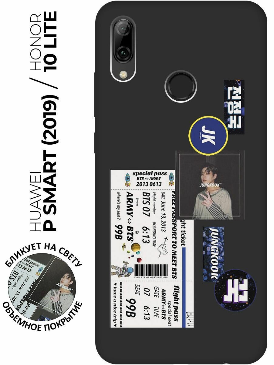 Матовый чехол BTS Stickers для Honor 10 Lite / Huawei P Smart (2019) / Хуавей П Смарт (2019) / Хонор 10 Лайт с 3D эффектом черный