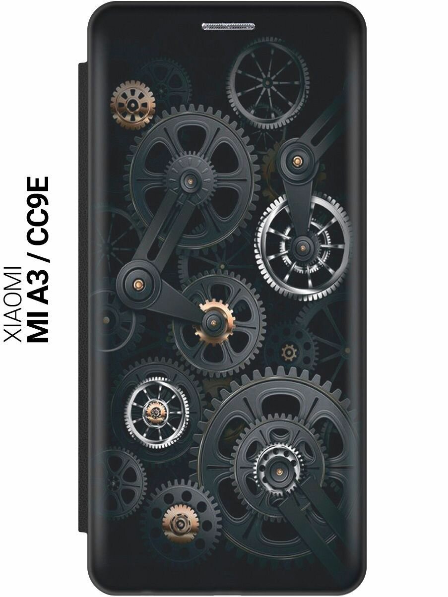 Чехол-книжка на Xiaomi Mi A3, CC9e, Сяоми Ми А3, Ми СС9е c принтом "Механизм" черный