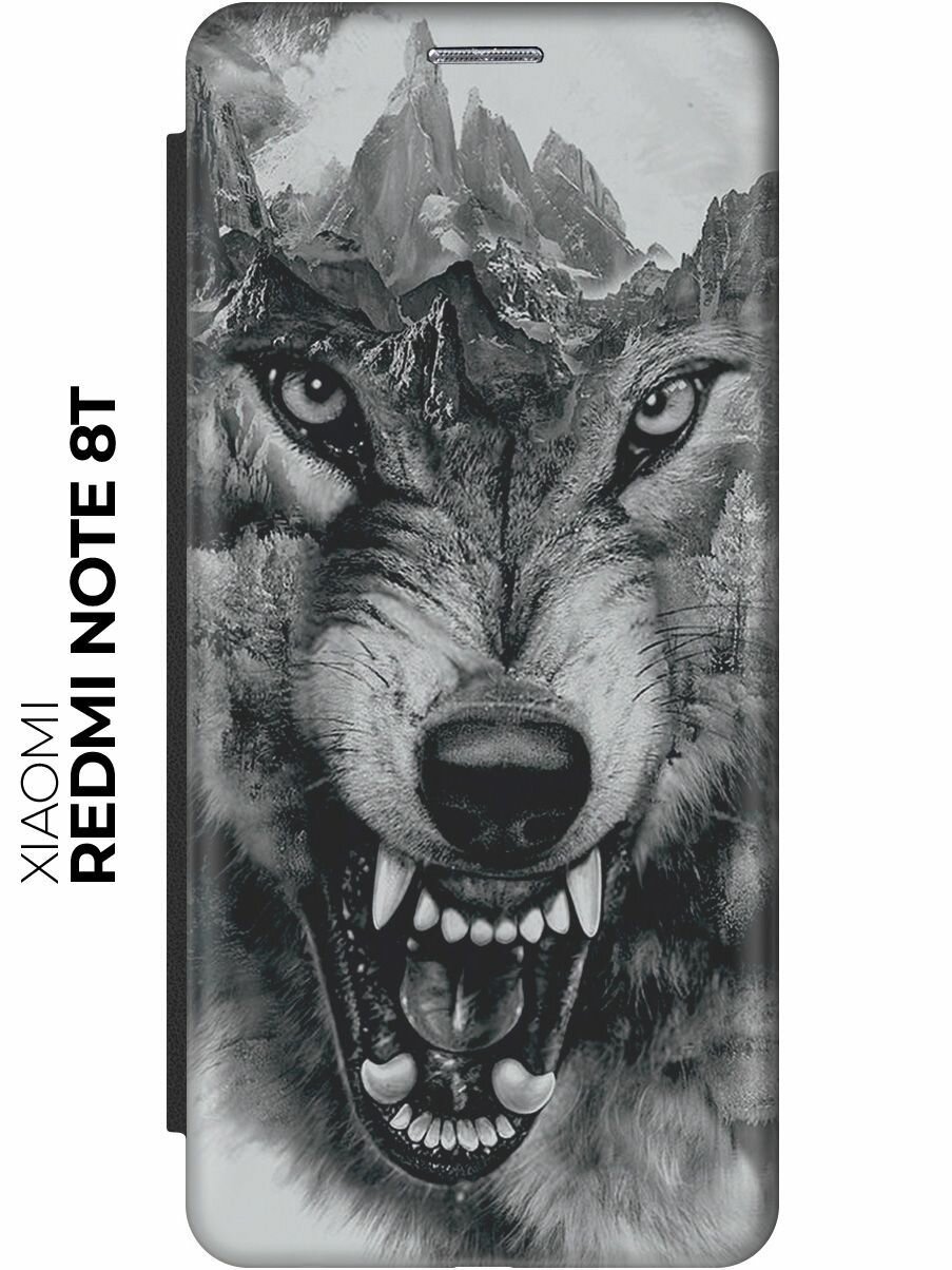 Чехол-книжка Волк в горах на Xiaomi Redmi Note 8T / Сяоми Редми Ноут 8Т черный