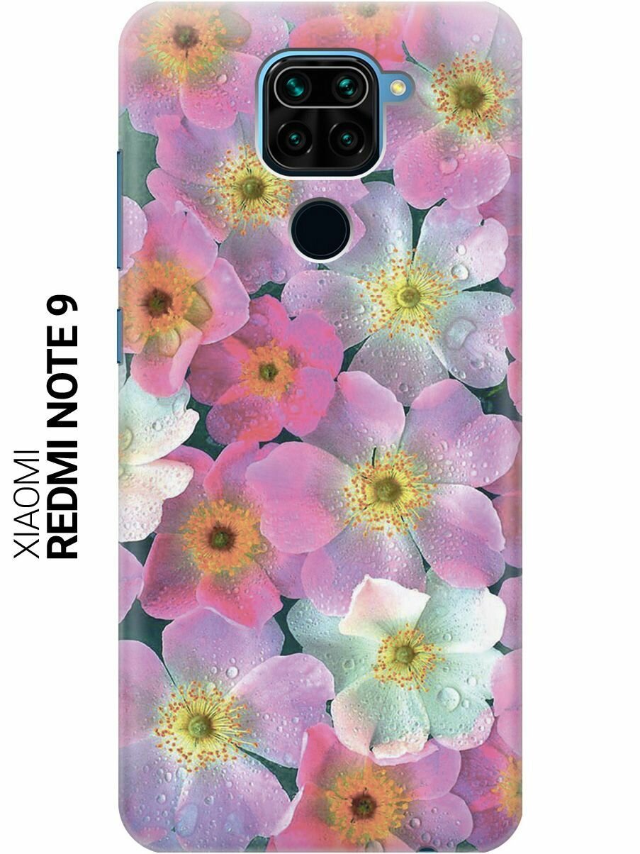 Силиконовый чехол на Xiaomi Redmi Note 9, Сяоми Редми Ноут 9 с принтом "Розовые фиалки"